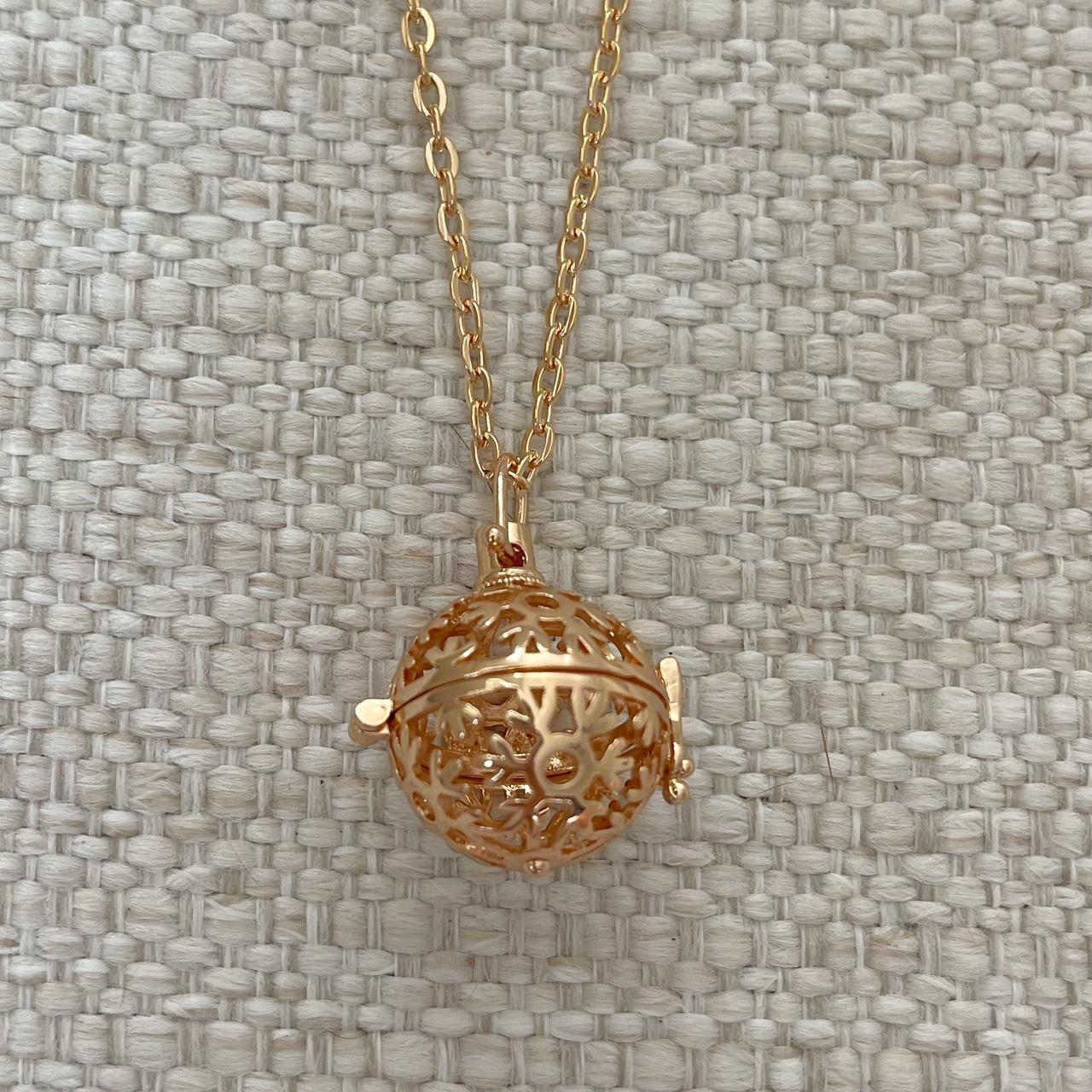 Gold ball locket necklace 🎀 #gold #jewlery... - Depop