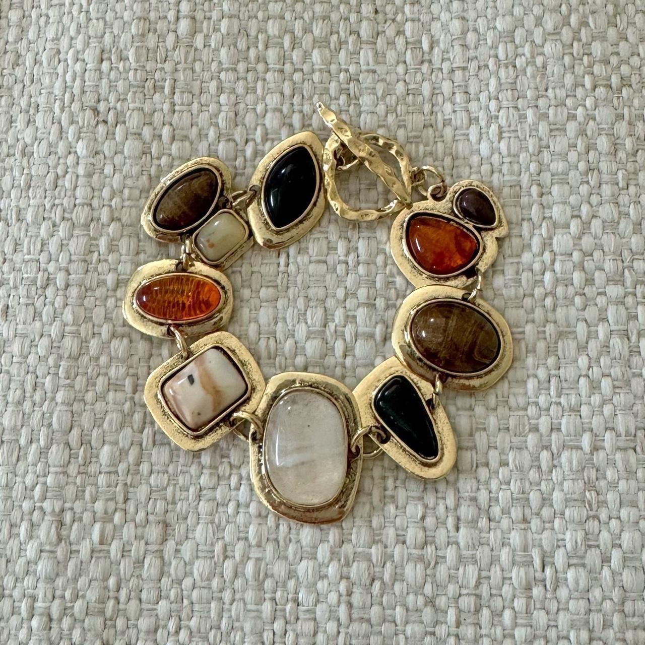 Gold bracelet with colorful stone gems 🍃 #bracelet... - Depop
