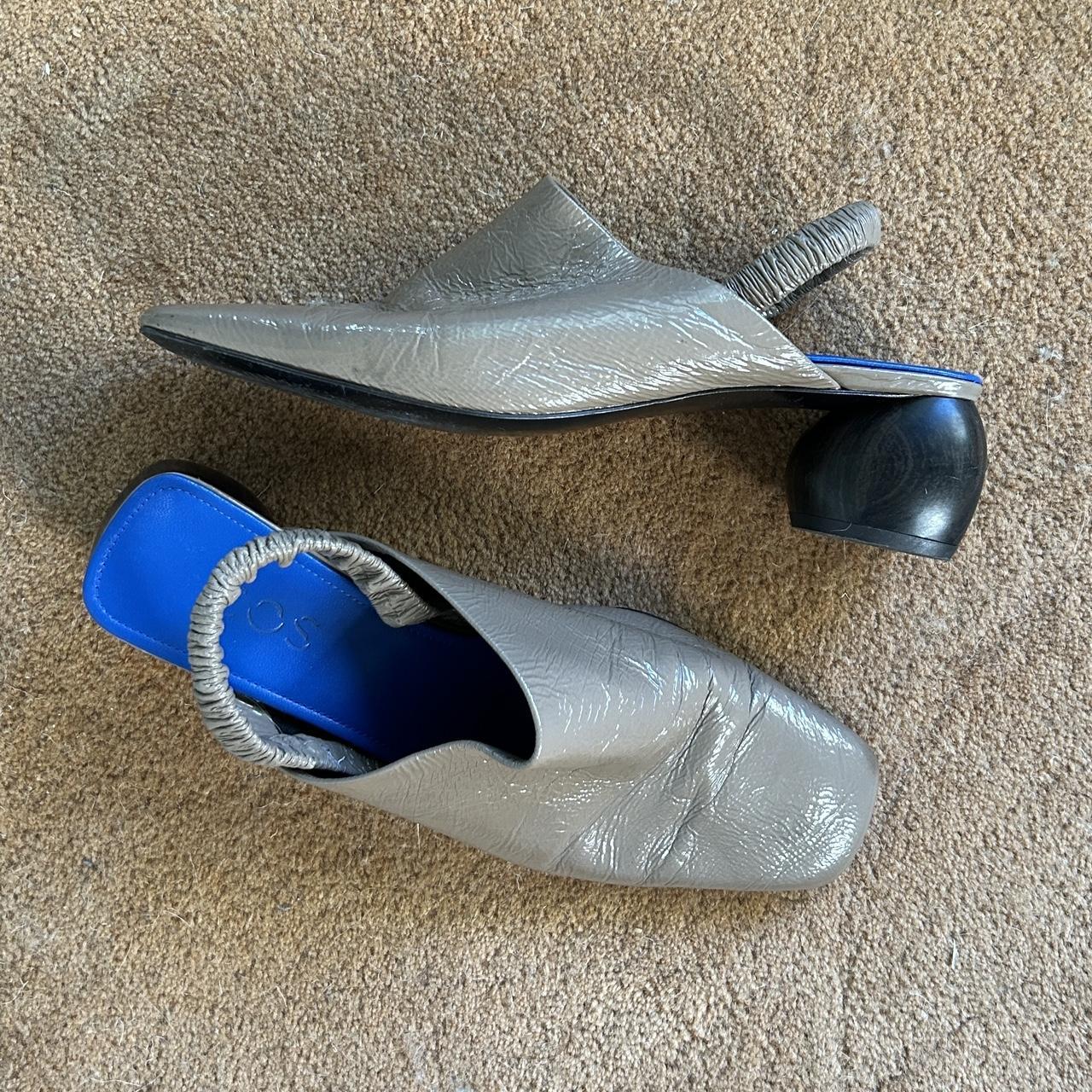 COS brand square-toe and craved wood heel taupe... - Depop