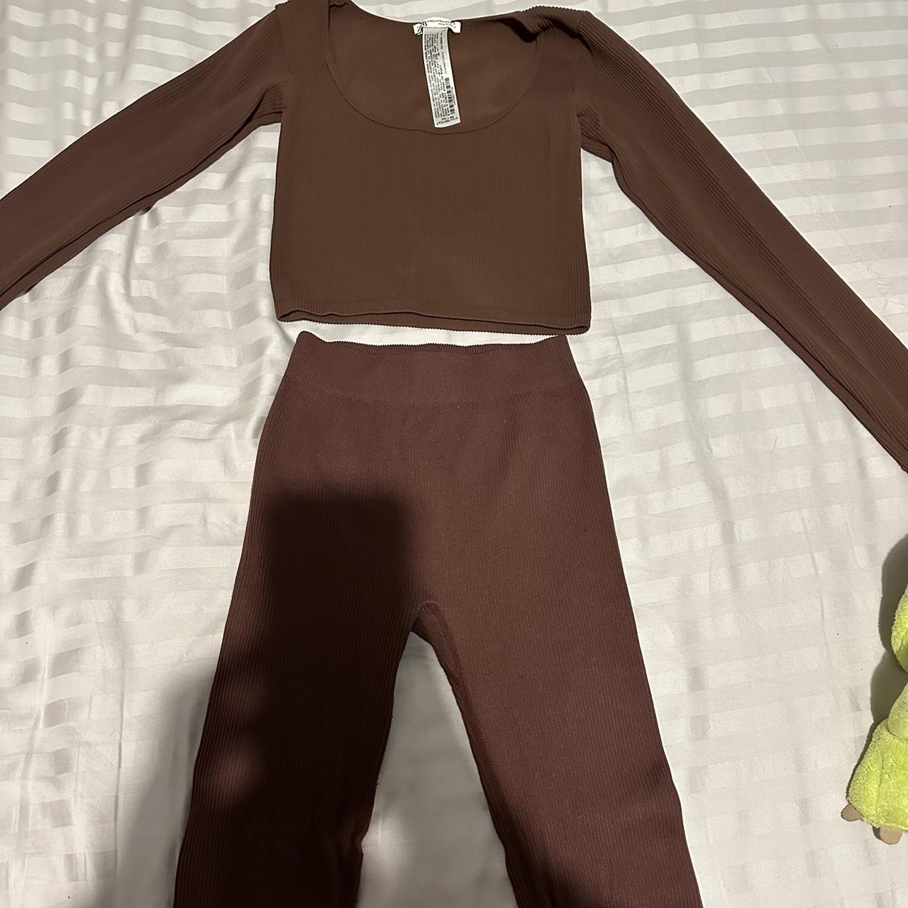 Zara brown ribbed set top XS/S bottoms M/L - Depop