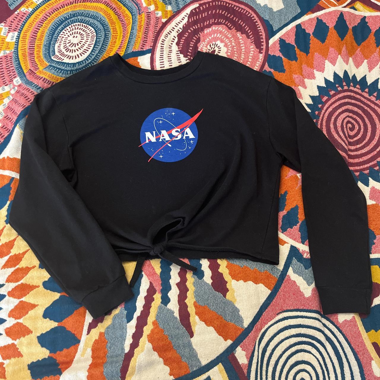 Black long sleeve NASA crop top - Depop