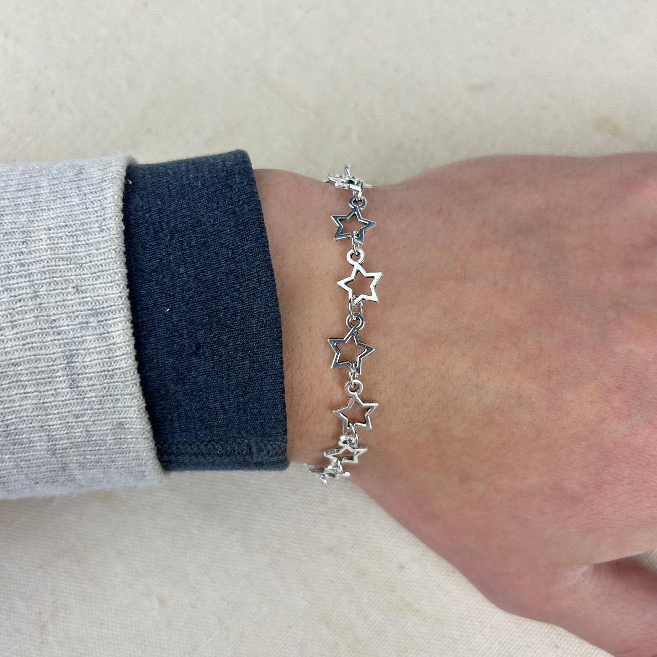Vintage style stainless steel silver star chain... | Depop