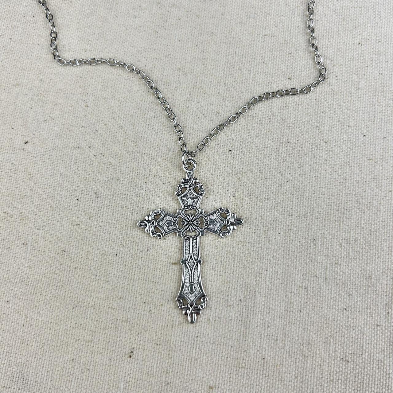 Vintage Y2K silver renaissance cross opium cyber... | Depop