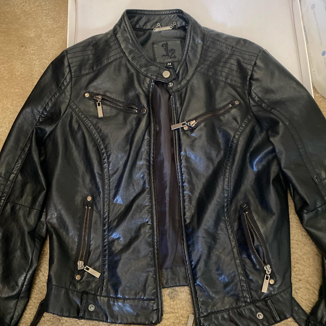 black fake leather jacket, size m - Depop