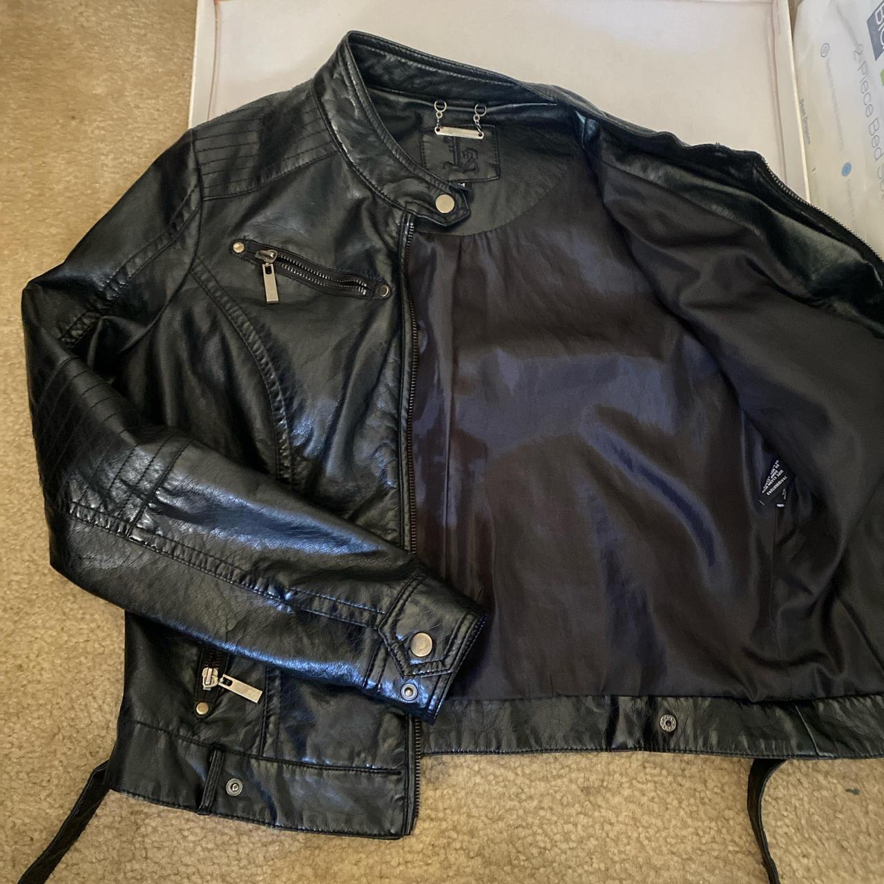 black fake leather jacket, size m - Depop