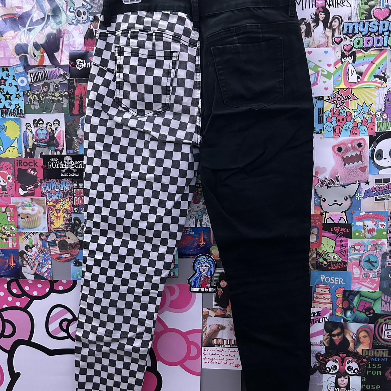 Emo half checkered half black jeans. Checkers are a... - Depop