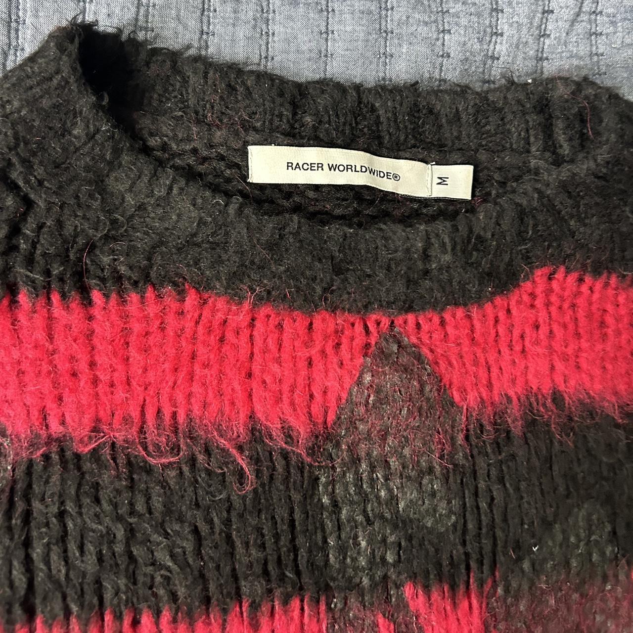Racer Worldwide black and red mohair knit sweater... - Depop