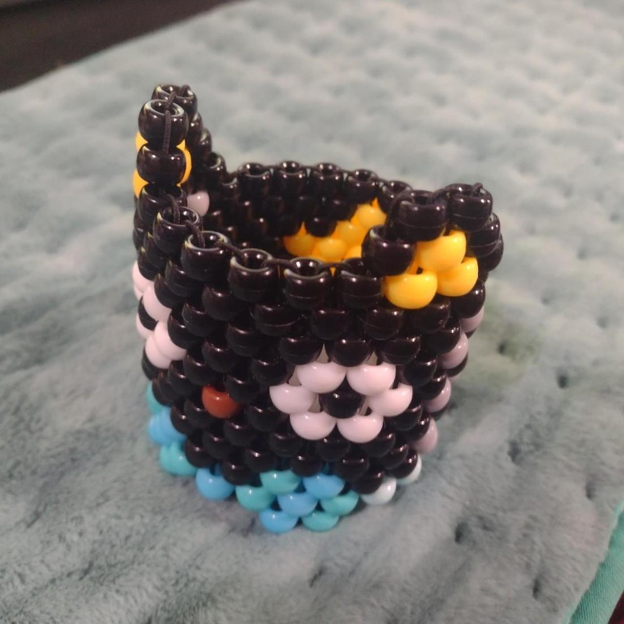 Handmade Chococat #Kandi Cuff !!! 🩵🖤🩵🖤🩵🖤🩵 #scene... - Depop