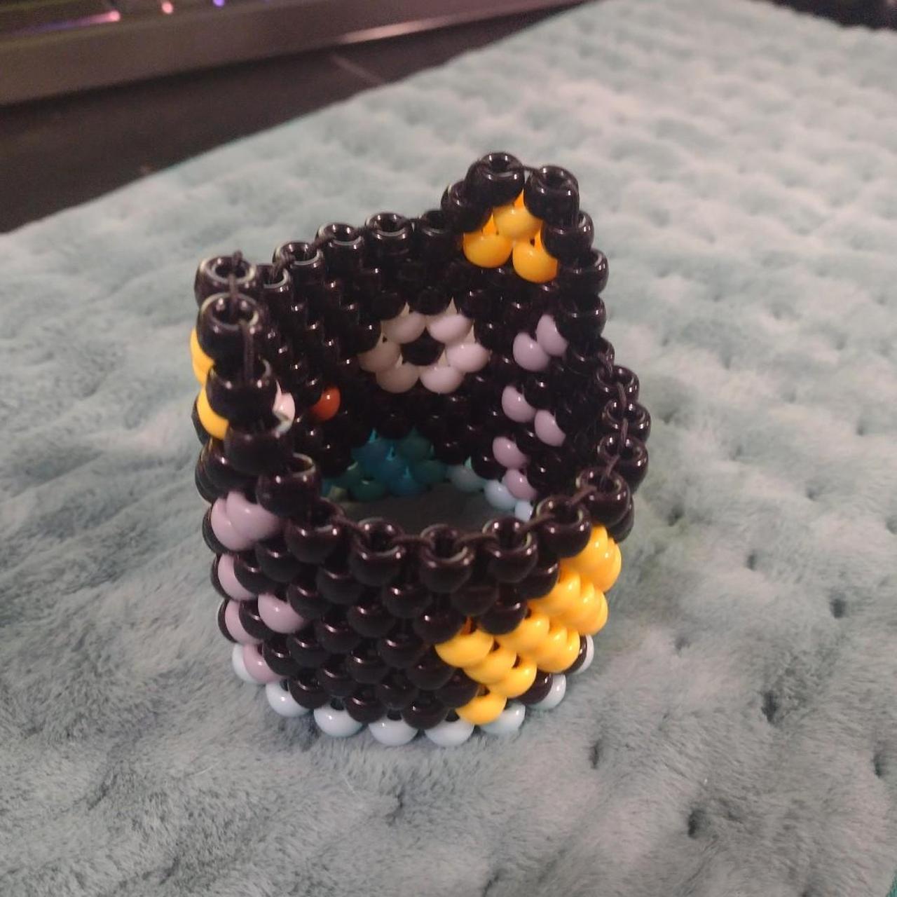 Handmade Chococat #Kandi Cuff !!! 🩵🖤🩵🖤🩵🖤🩵 #scene... - Depop