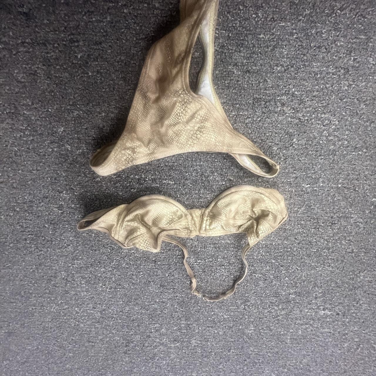 Gold thong bikini sz 8 very good - Depop