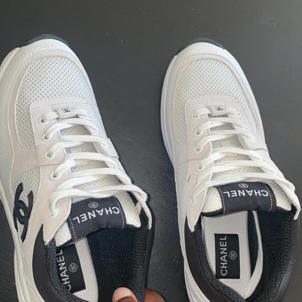White and black channel runners | Depop