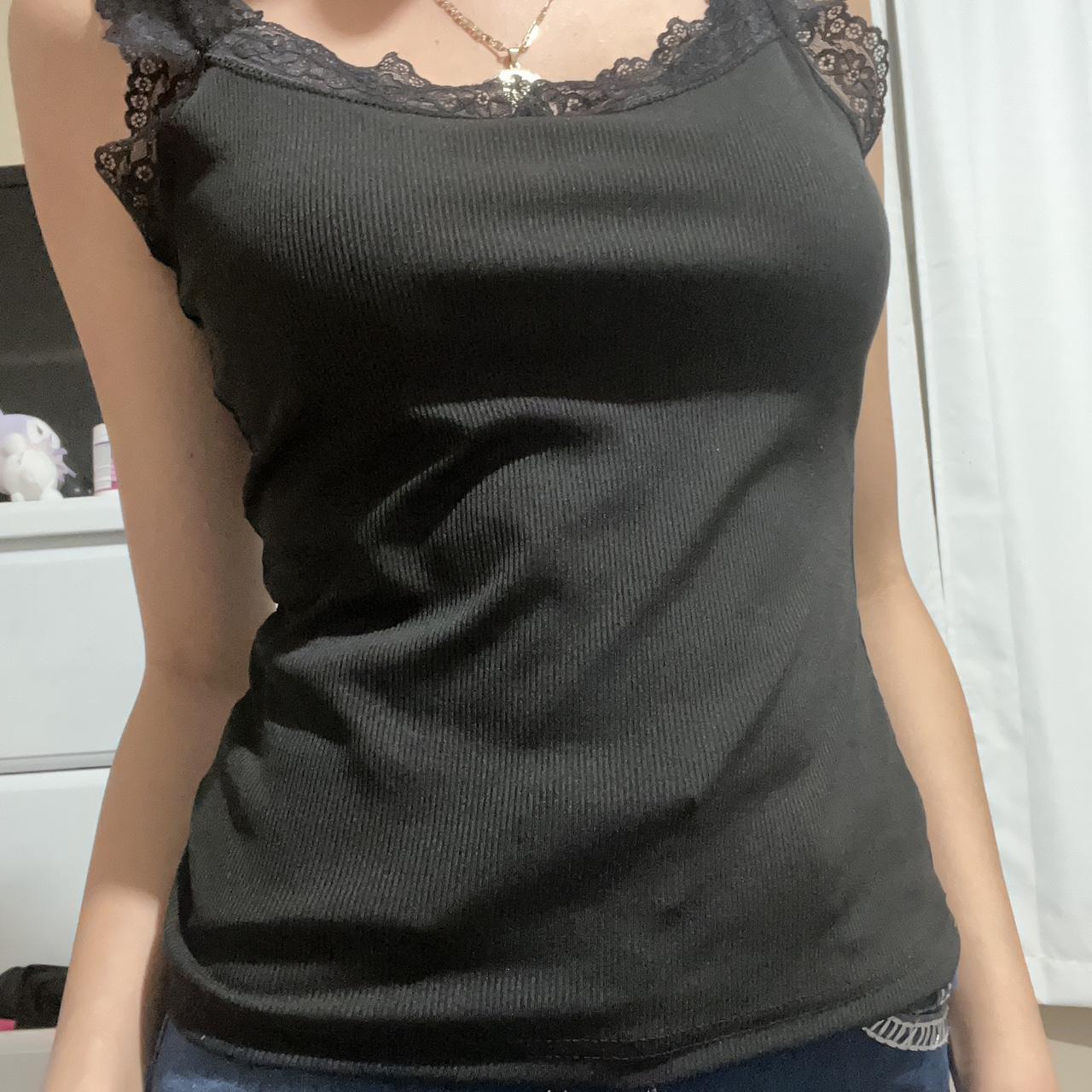 Black lace tank top #y2k #2000s - Depop