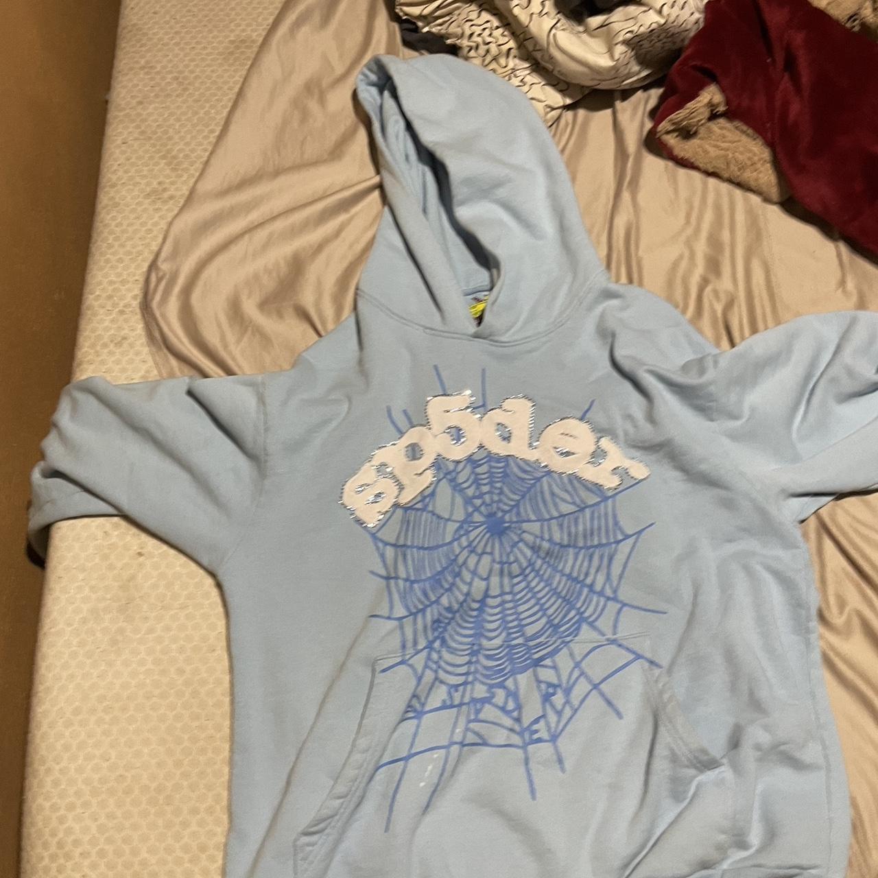 Baby blue spider hoodie, worn it once. - Depop