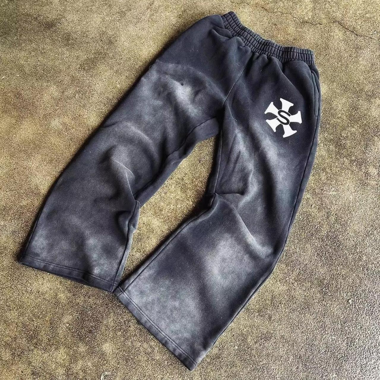 Black and white acid faded sweatpants, lightly used... | Depop