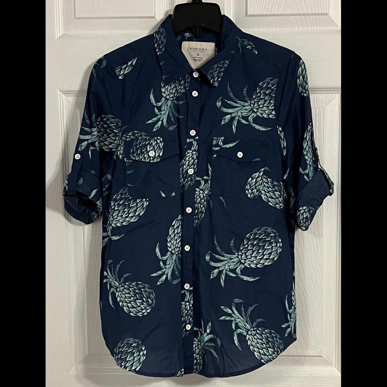 This beautiful navy blue Pineapple Print button-up... - Depop