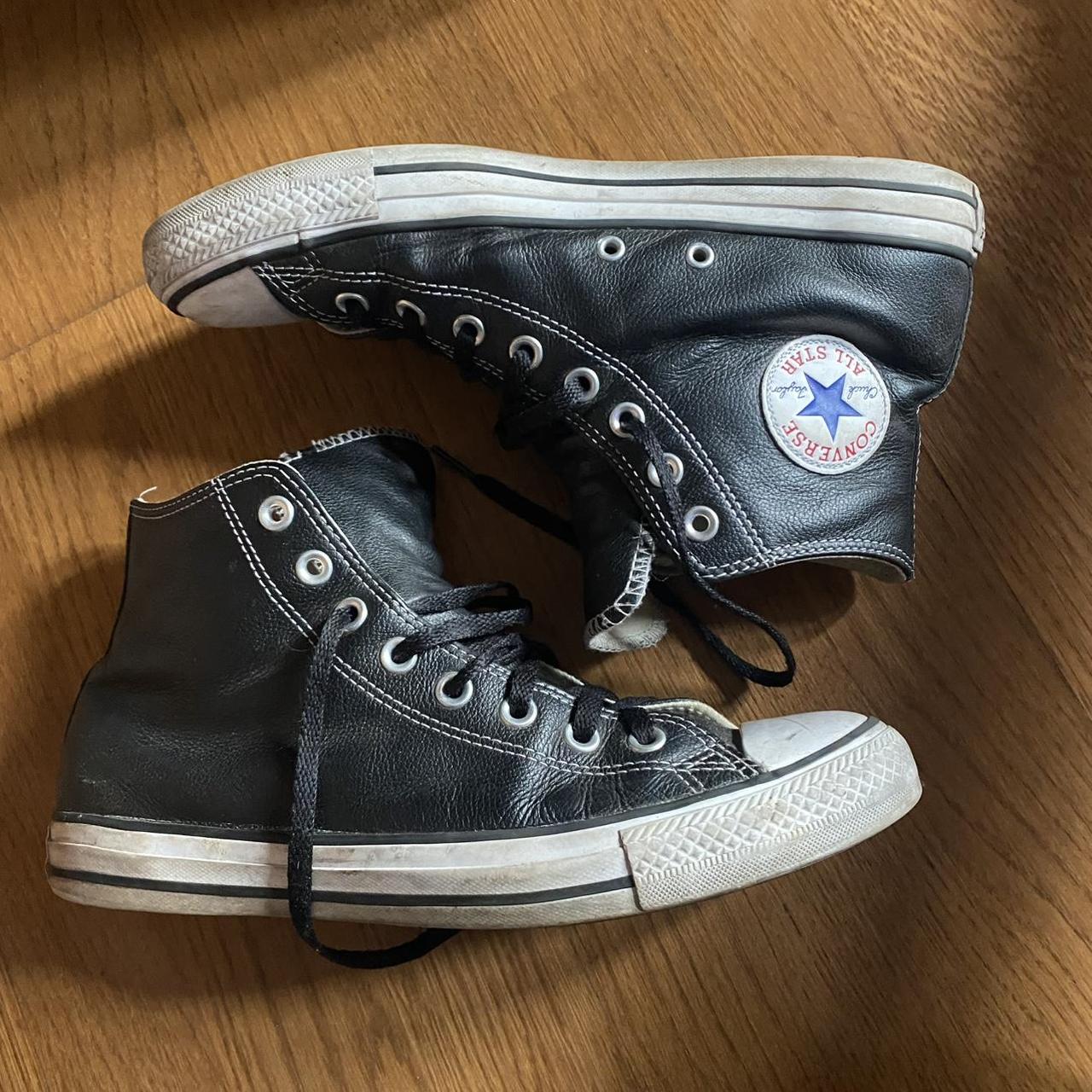 black leather converse def worn and used size 8.5... | Depop