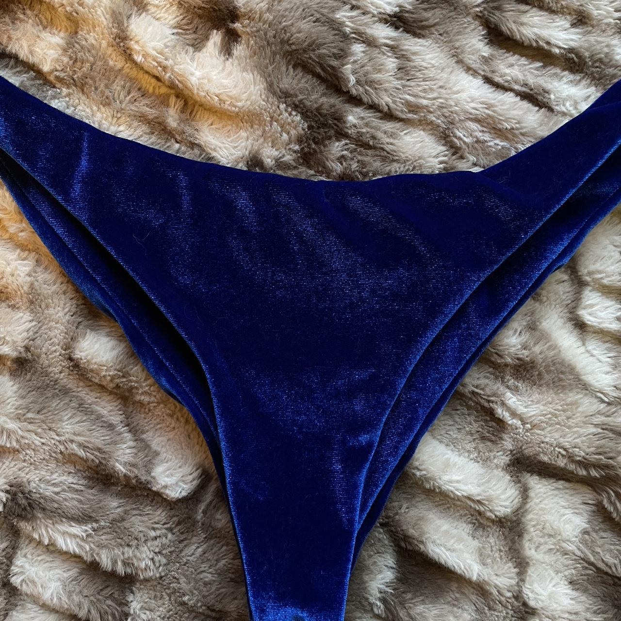 Dark Blue velvet bathing suit set Size:large Fits... - Depop