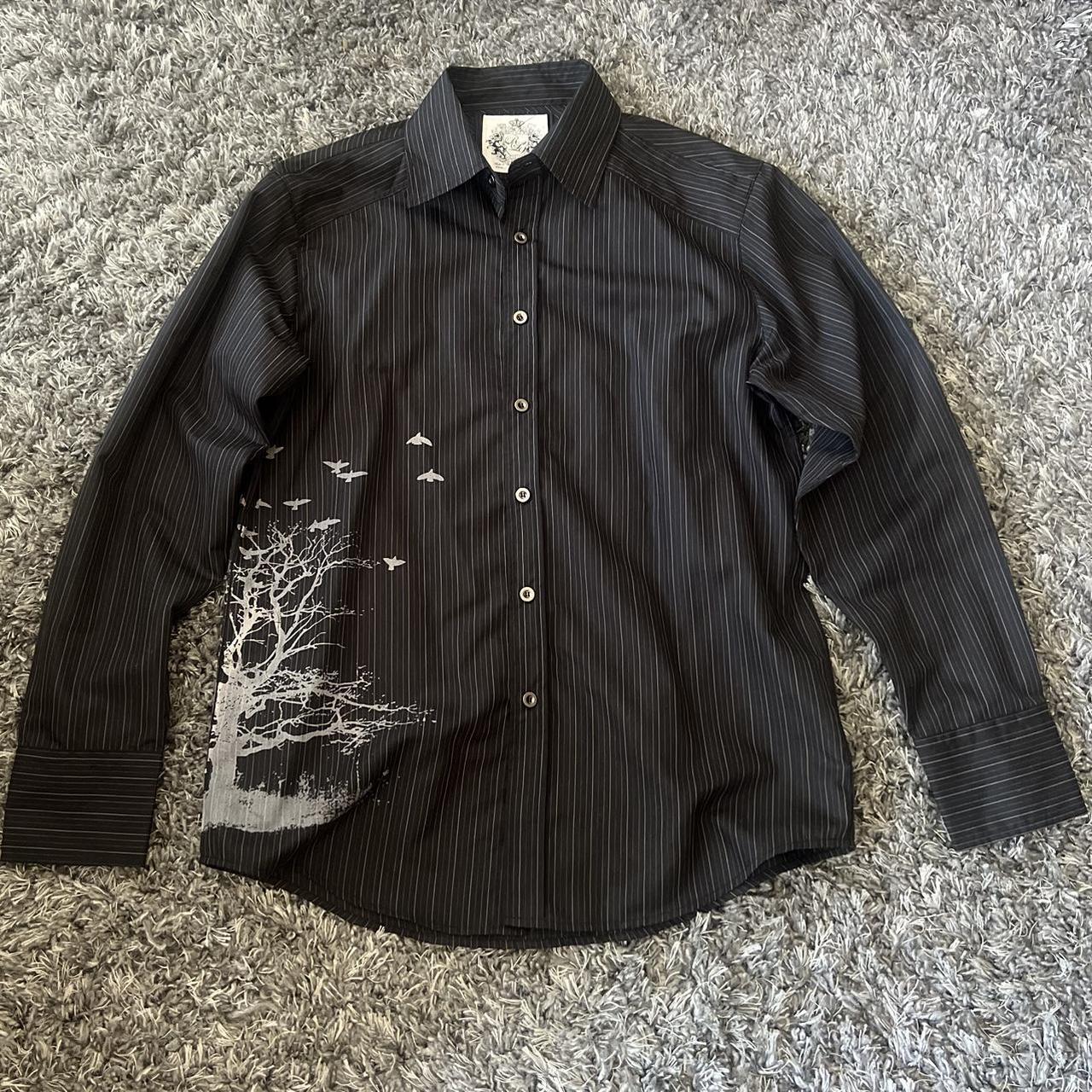 y2k red level nine long sleeve button up with... - Depop