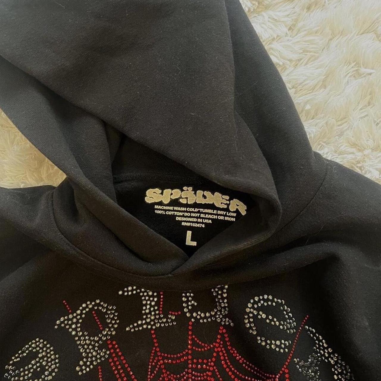 Black and red Sp5der Rhinestone hoodie 2-3 day... - Depop