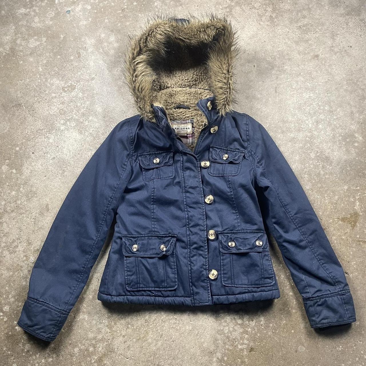 early 2000’s fur lined hooded cargo jacket vintage... | Depop