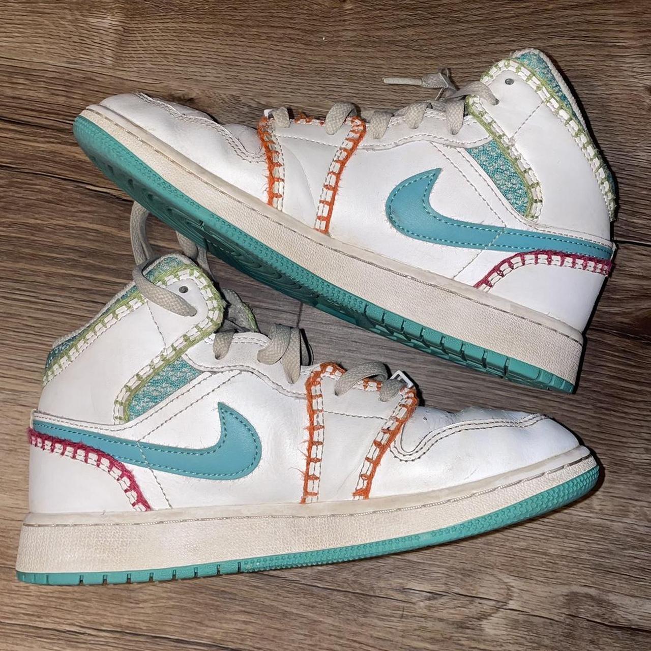 NIKE JORDAN MULTI KNIT SNEAKERS White and teal... - Depop