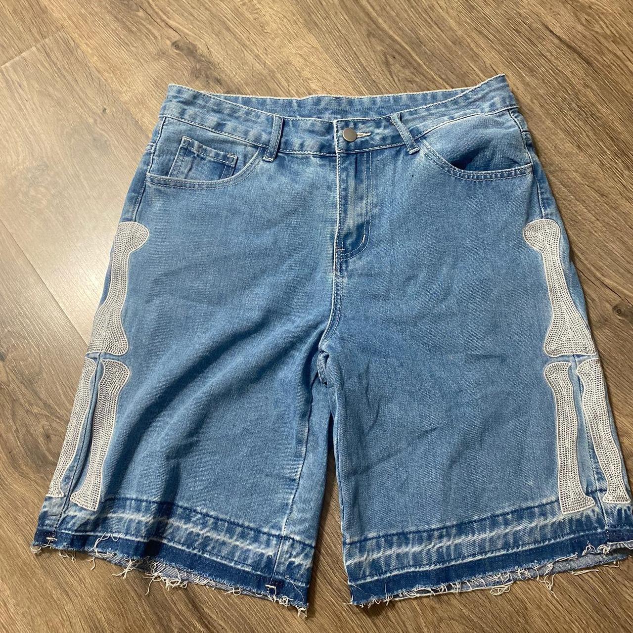 Super sick skeleton themed jorts, size 32 waist!... | Depop