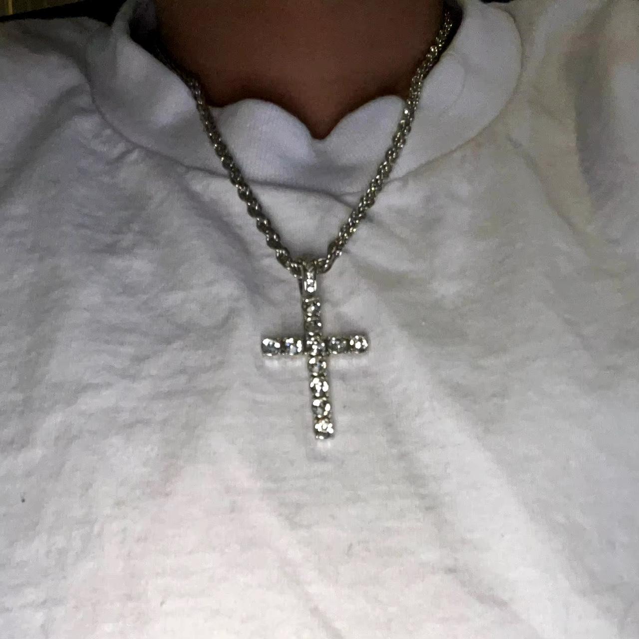 Silver iced out cross necklace #y2kfashion | Depop