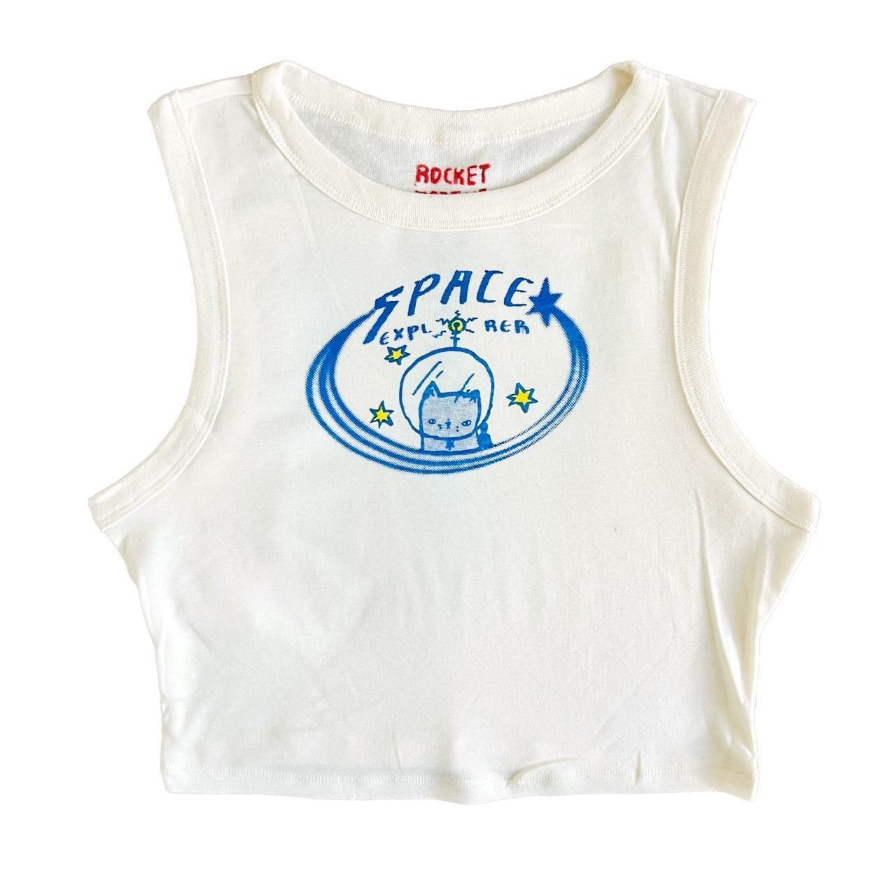 Handmade “life on mars” kitten printed graphic crop... - Depop