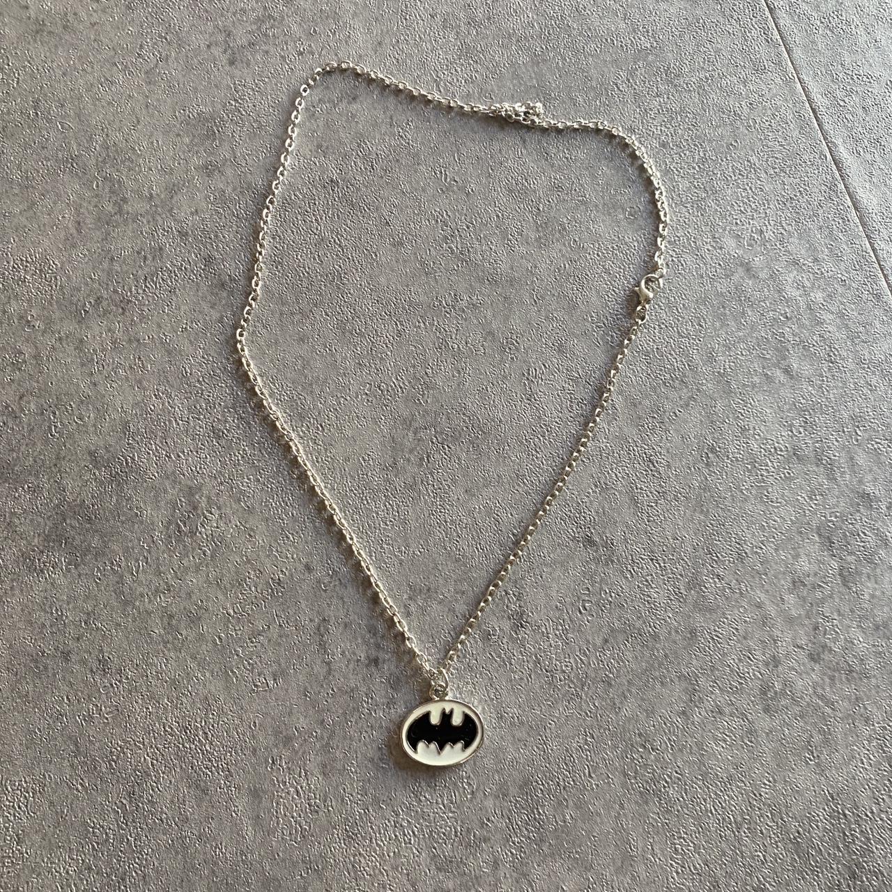 Y2k grunge skate urban silver batman ban logo chain... | Depop