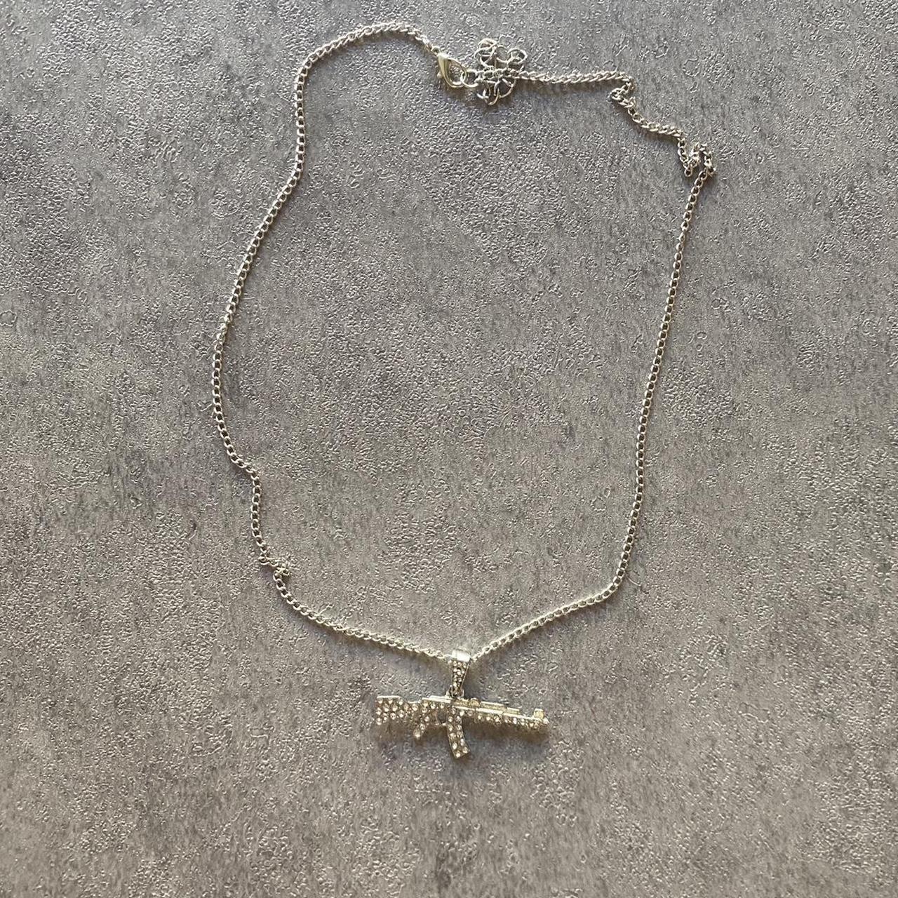 Y2K studded bling crystal ak47 gun necklace chain 14... | Depop