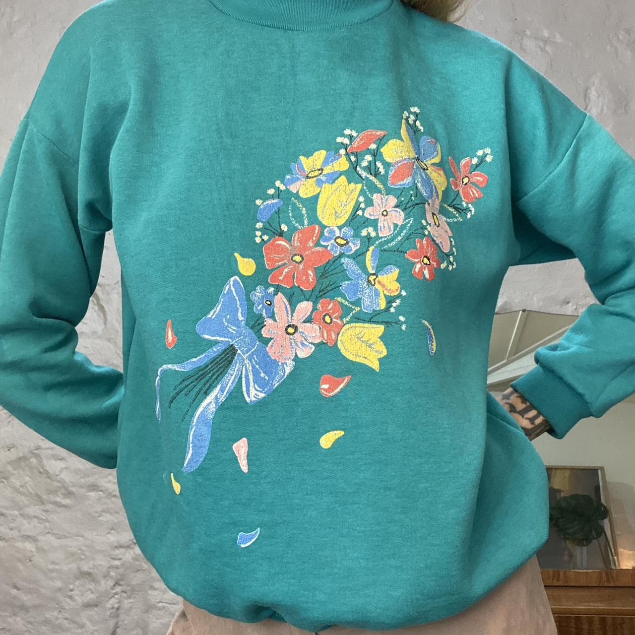 Vintage jumper with flowers Tight handles & neck... - Depop