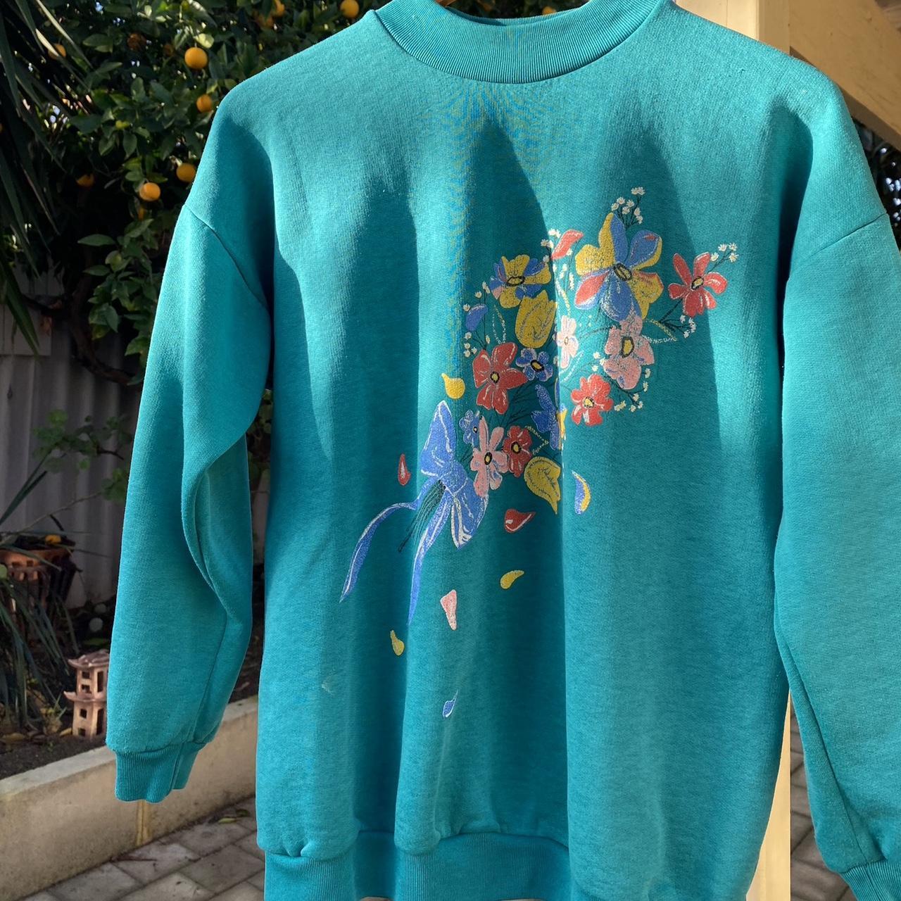 Vintage jumper with flowers Tight handles & neck... - Depop