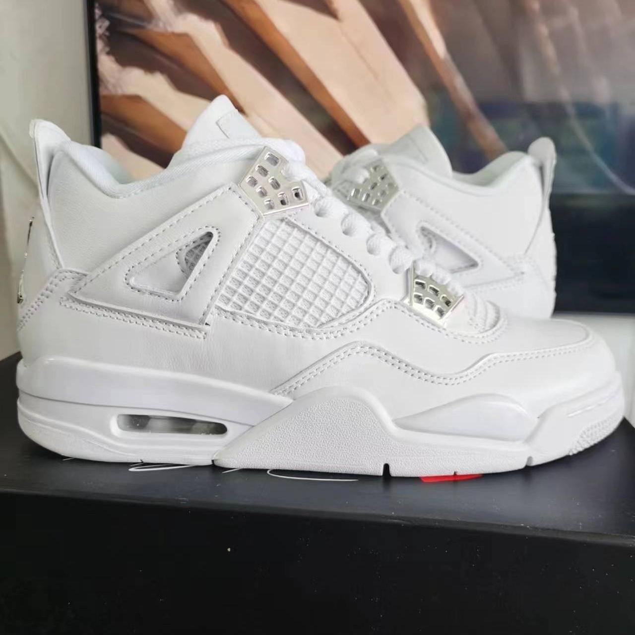 Air Jordan 4 Retro White "Metallic silver" - Depop