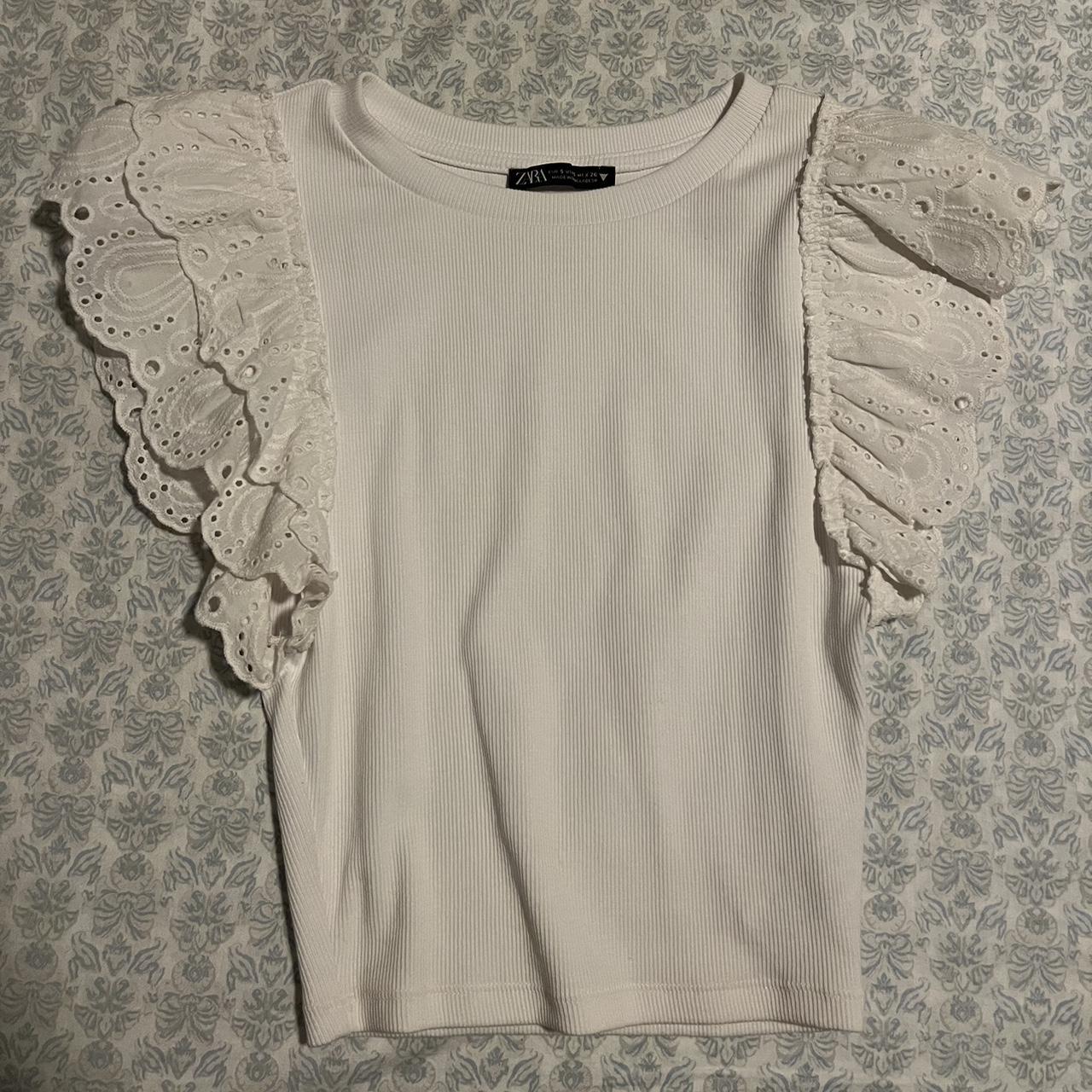 Small white ruffle sleeve top form zara Never worn - Depop