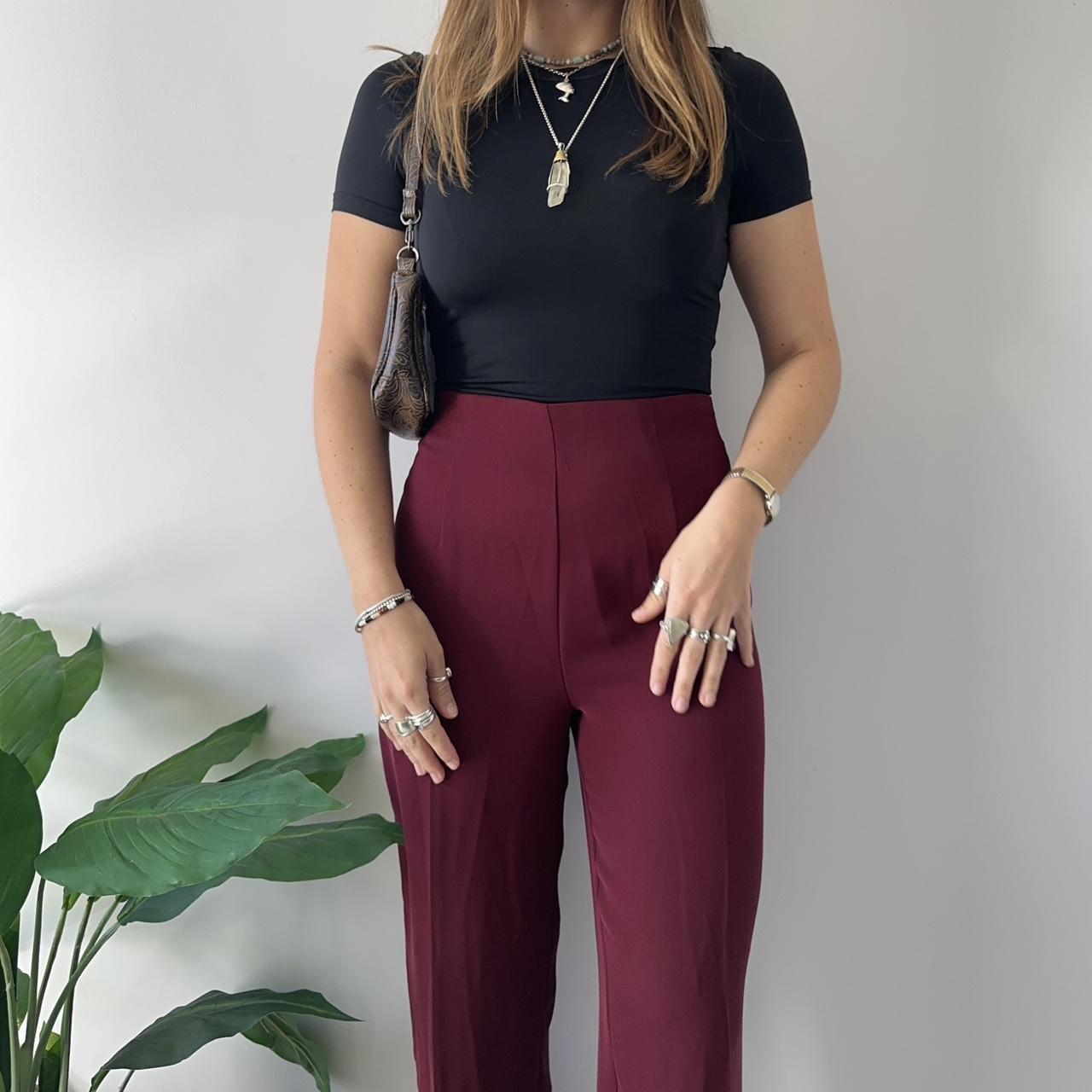 Vintage deep burgundy high waisted wide leg pants... - Depop