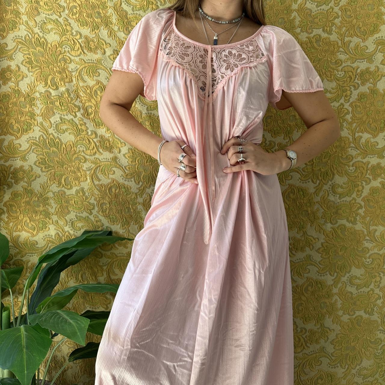 Vintage pink lace panel flutter sleeve maxi dress... - Depop