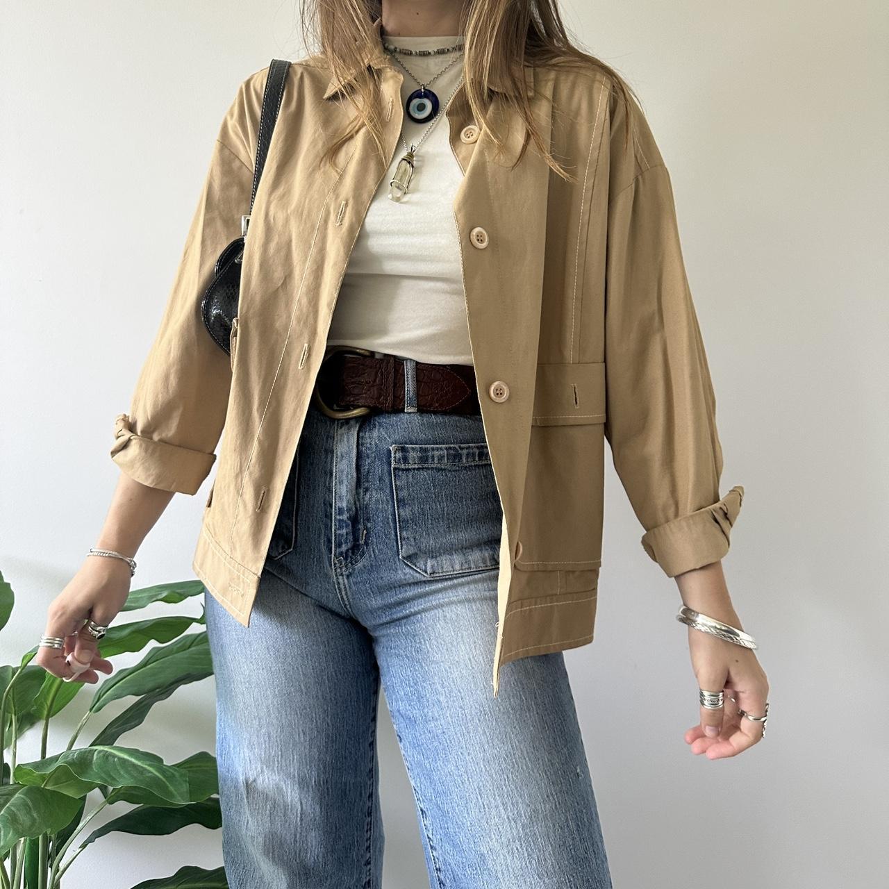 Vintage 70's tan utility bomber style jacket... - Depop