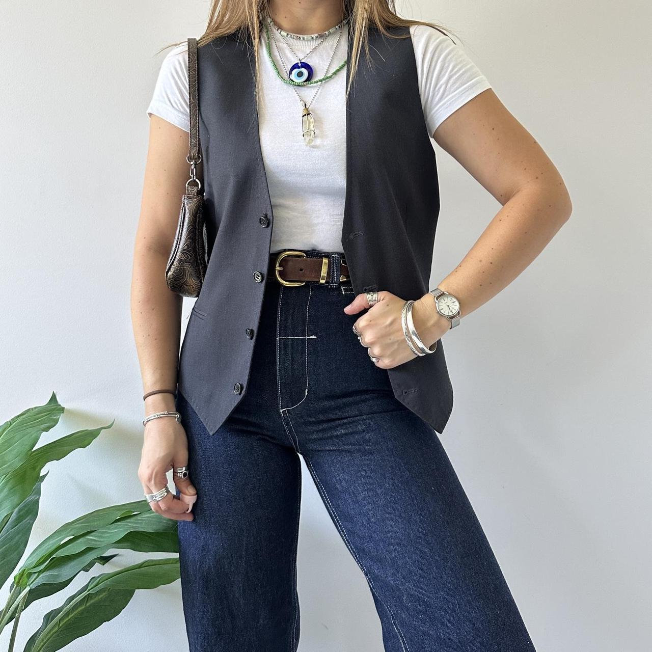 Vintage dark grey button up vest Perfect for... - Depop