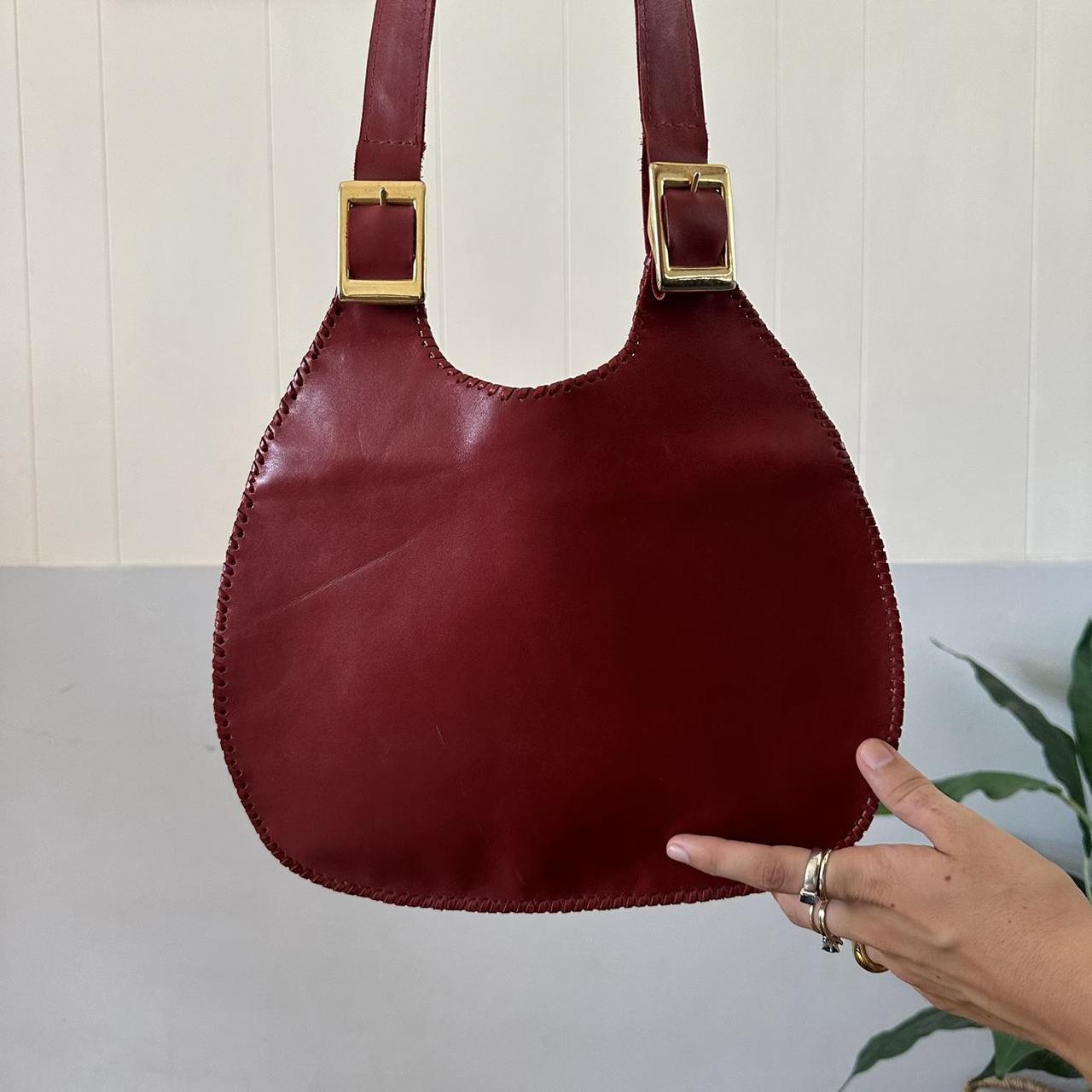 Vintage rounded red leather shoulder bag This... - Depop