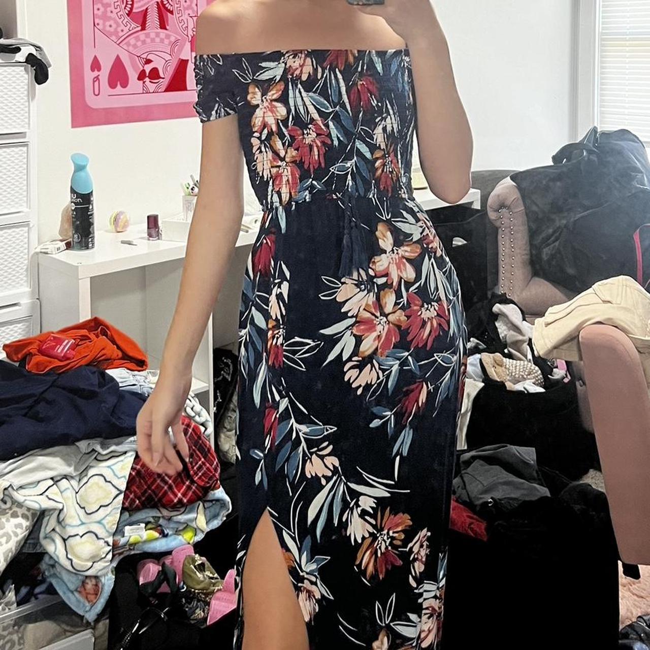 Off the shoulder floral maxi dress with leg slit - Depop