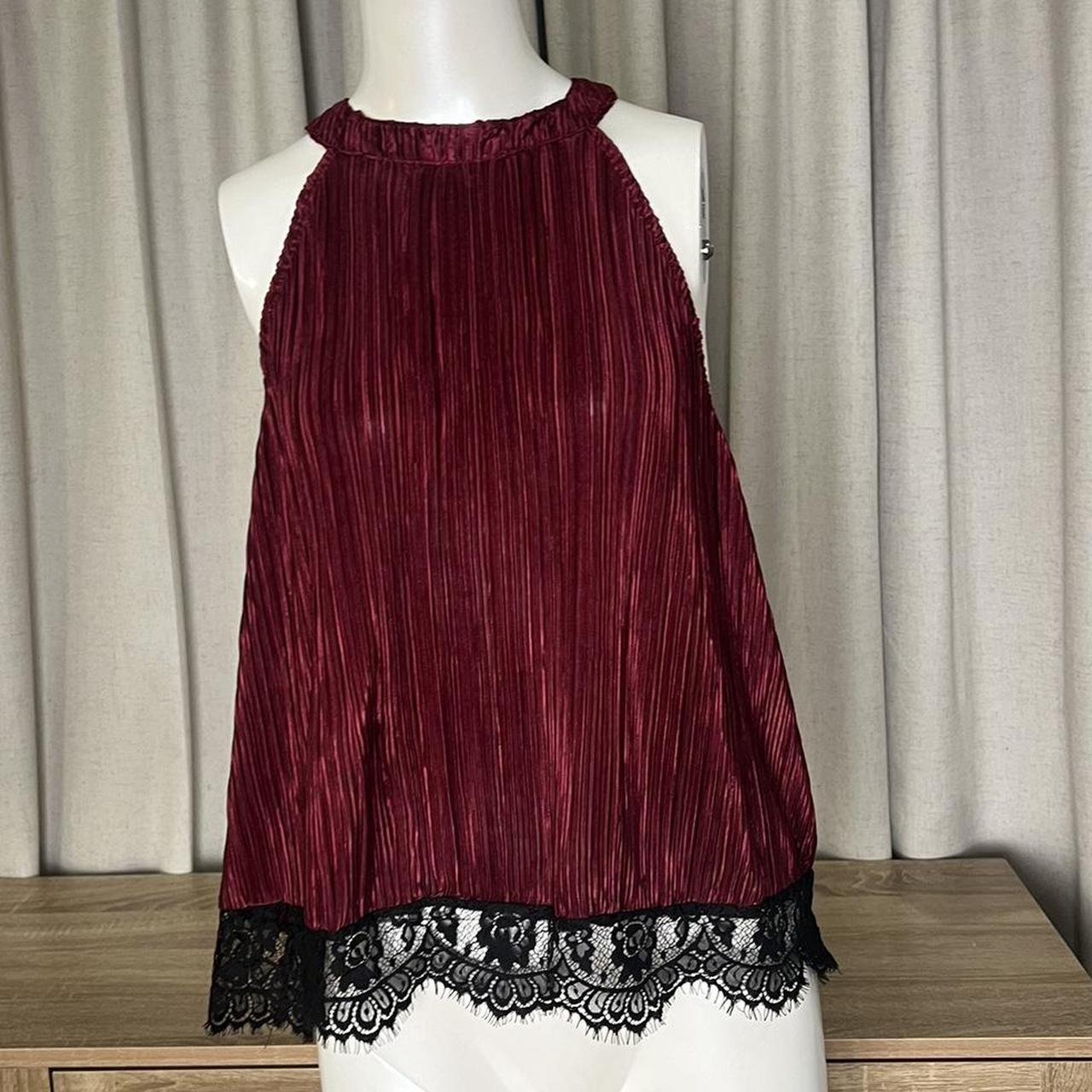 Gothic Vampire Vibes Ribbed Maroon Blouse With Lace... - Depop