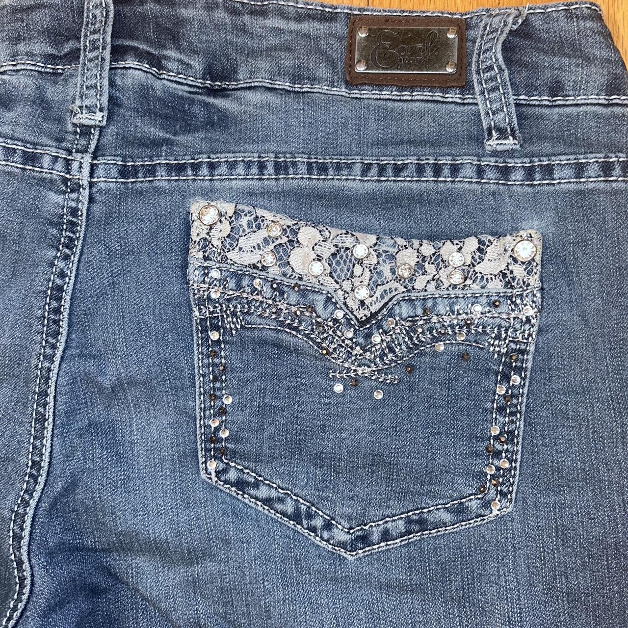 Low rise bootcut jeans with rhinestones on the... - Depop