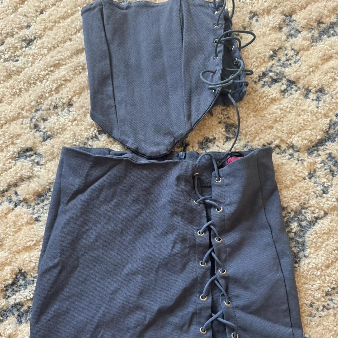 Blue corset top and skirt set from edikted - Depop