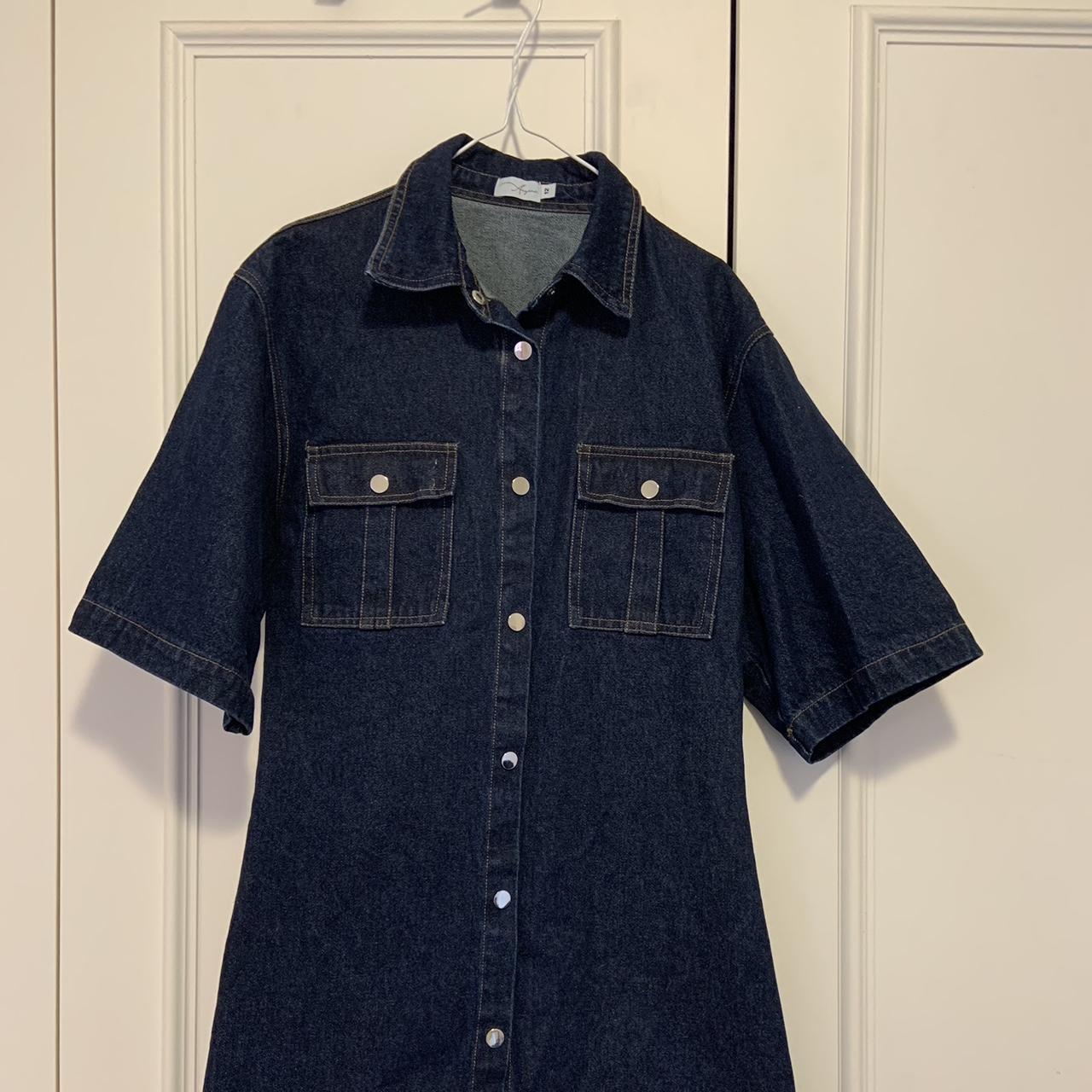Denim snap button shirt dress. Size 12 - Depop