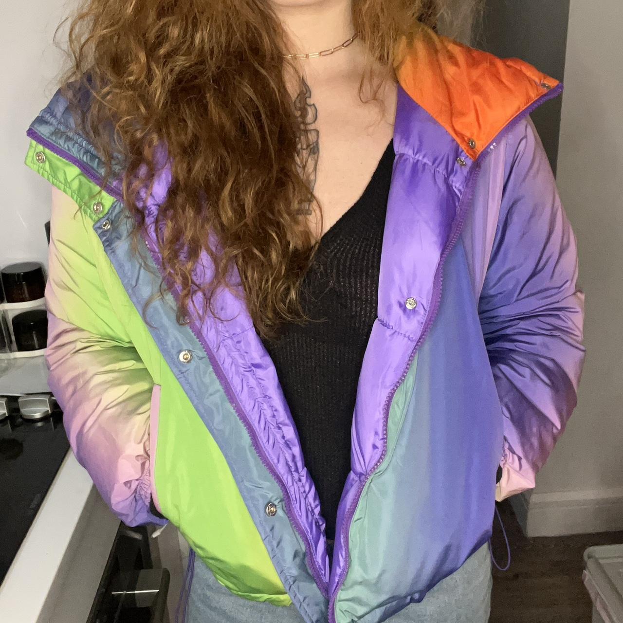 Multi color puffer jacket - Depop