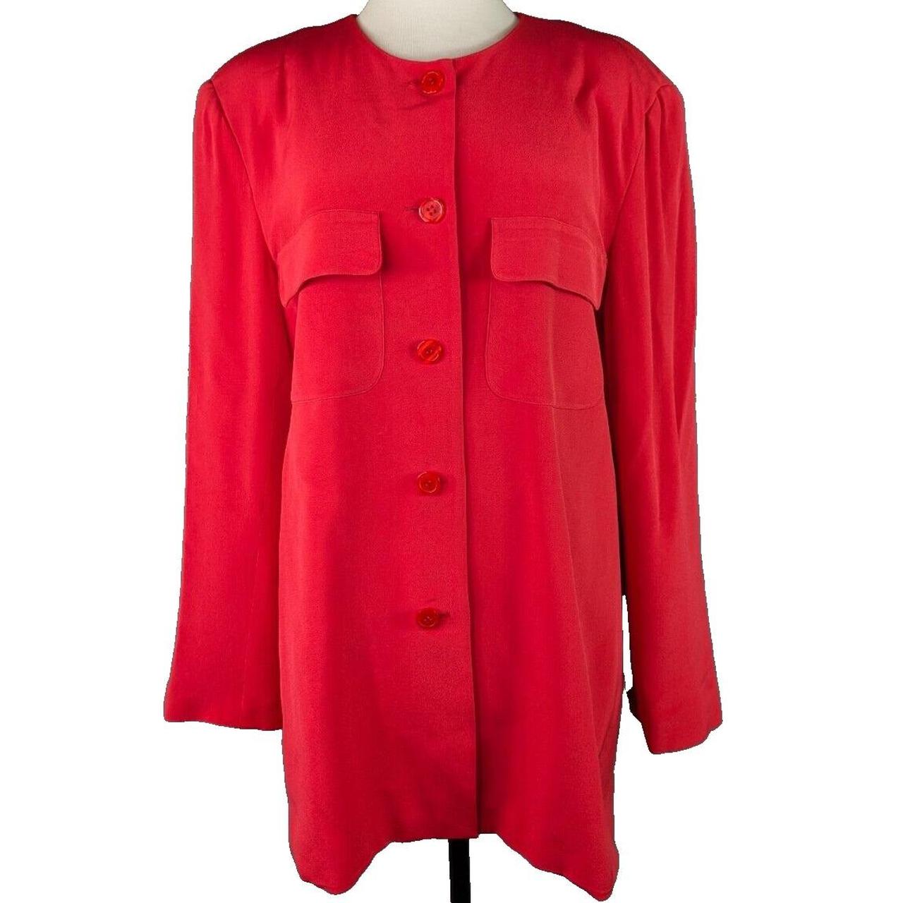 Vtg Neiman Marcus Jacket Women's 12 Red Silk Button... | Depop