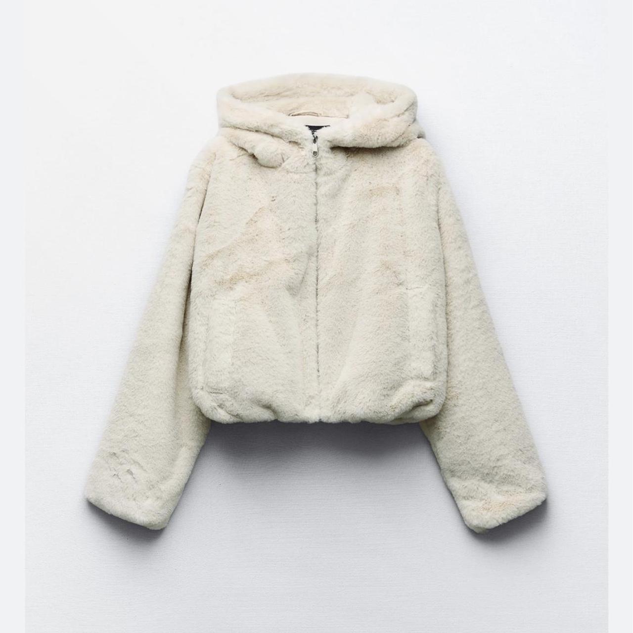 Zara fluffy fur hooded jacket Barely worn lovely... - Depop