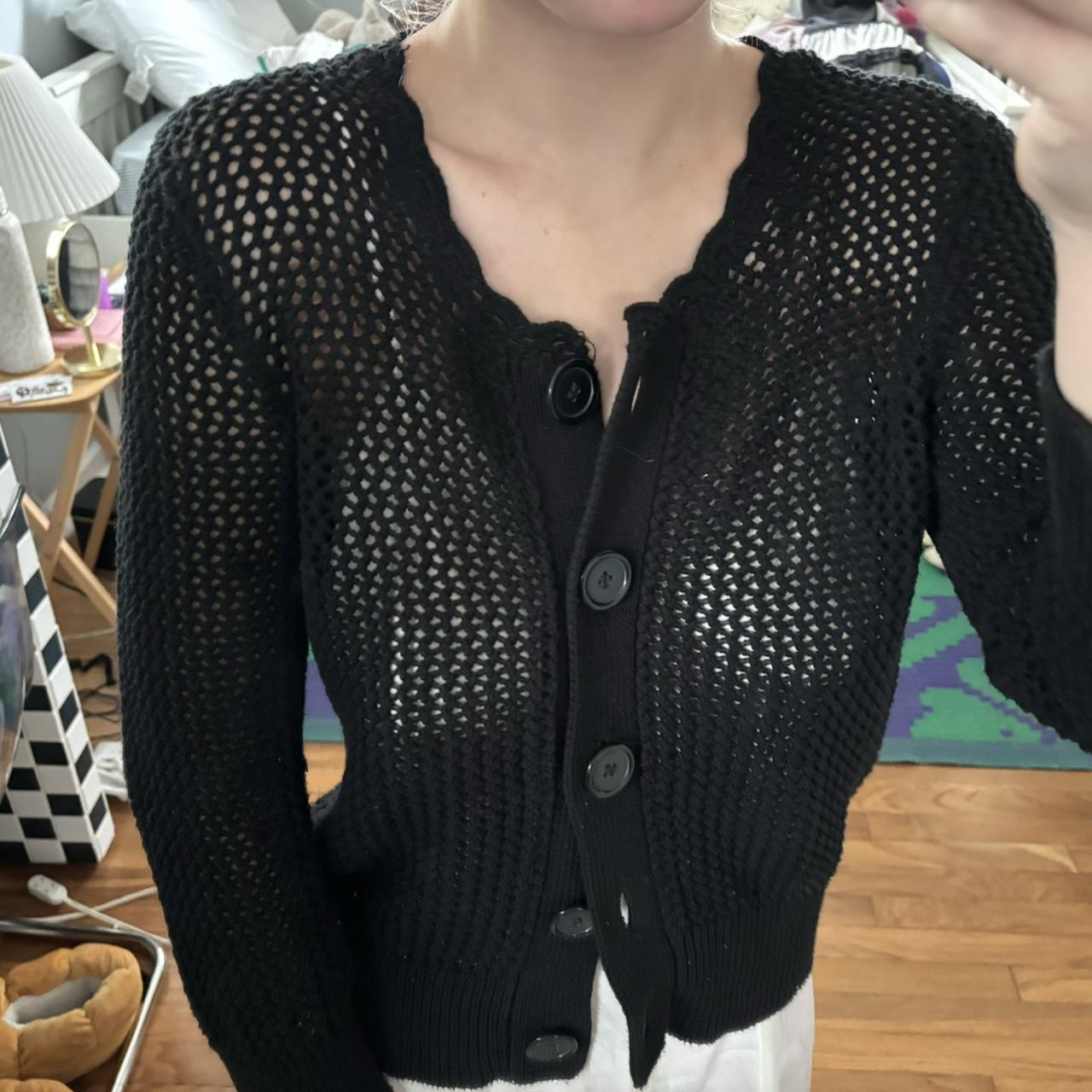 adorable black pointelle cardigan! very brandy... | Depop