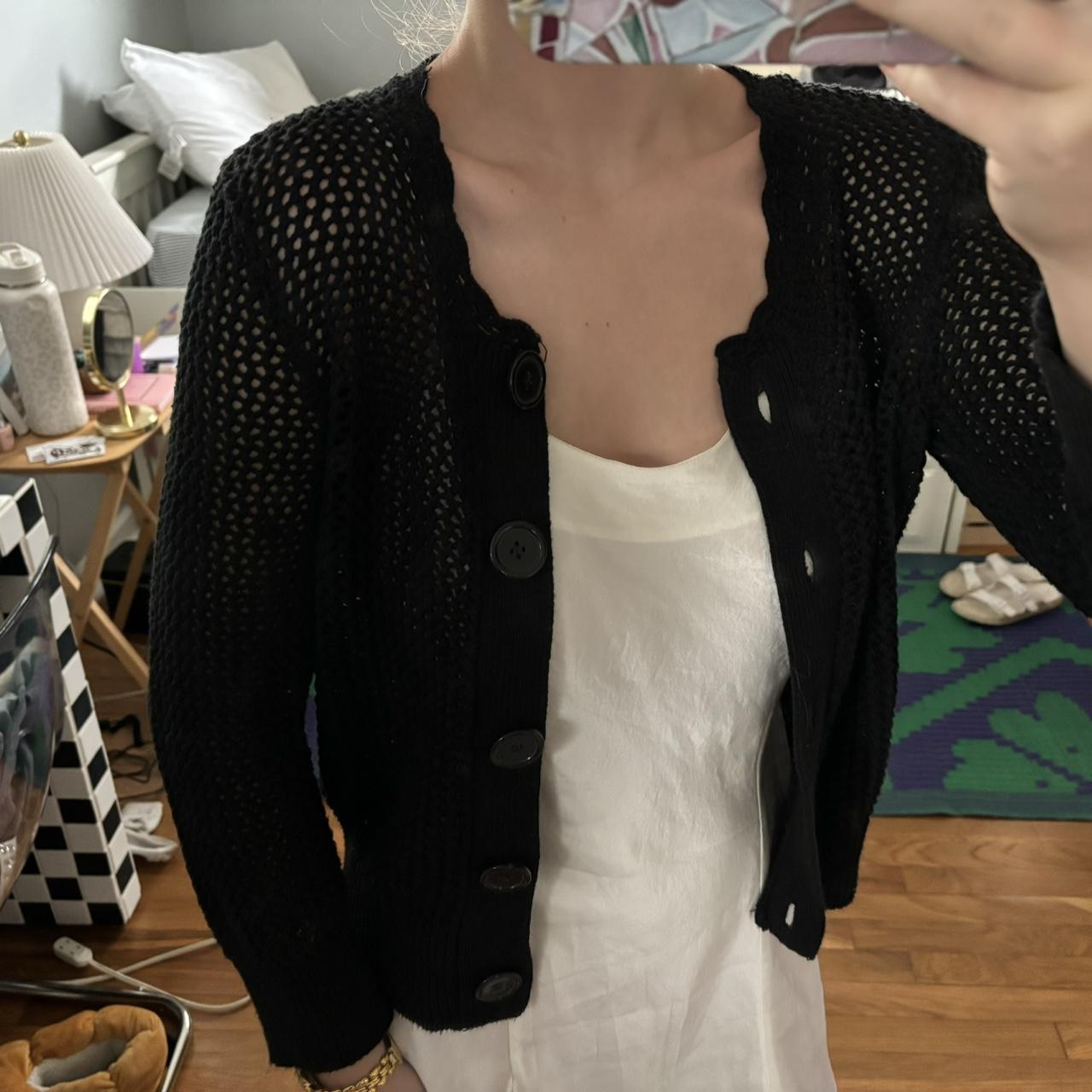 adorable black pointelle cardigan! very brandy... | Depop