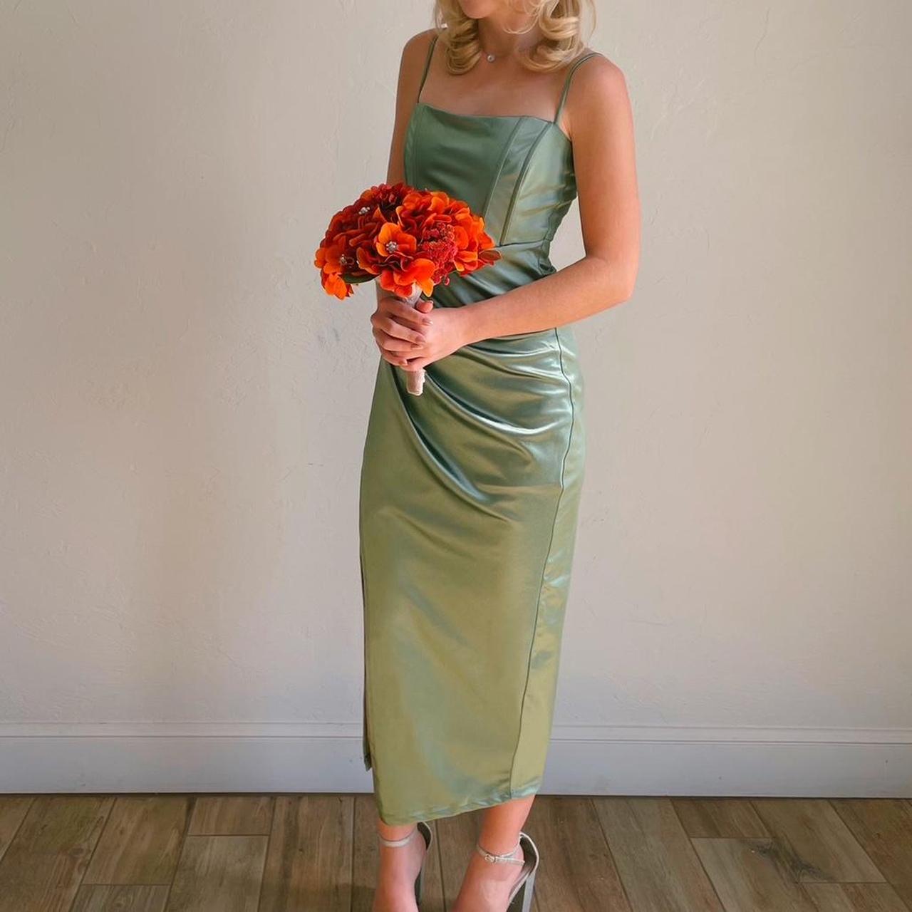 Beautiful Formal Sage Green Silk Corset Fitting... - Depop